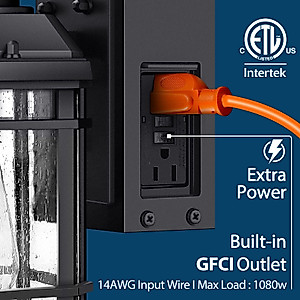 VDKK Porch Lights with GFCI Outlet, 3 Lighting Modes Motion Sensor Wall Light for House, Waterproof Aluminum Anti-Rust Dusk to Dawn Outside Exterior Light Fixture for Garge Doorway (Not Included Bulb)