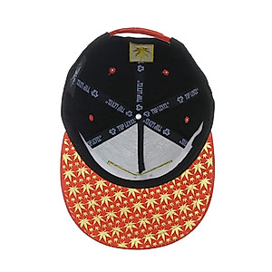 Top Level Flat Brim Snapback Metallic Marijuana Logo High Definition Embroidery Hat/Cap Black/Red