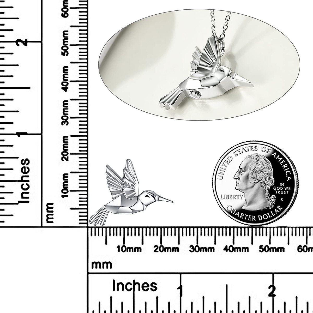 CRMAD Hummingbird Urn Necklace for Ashes Sterling Silver Jewelry for Women Memory Necklace (hummingbird)