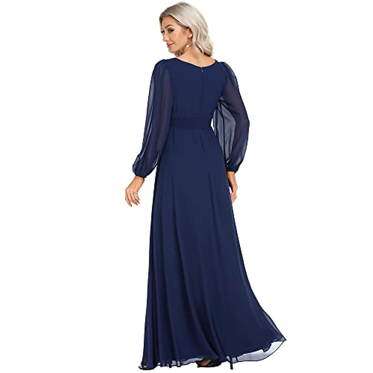 Ever-Pretty Womens Floor Length Long Sleeve Empire Waist A-Line Maxi Bridesmaid Dress Navy Blue US14