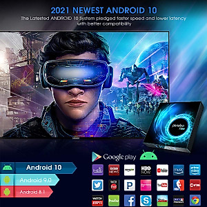 Android TV Box 10.0 4GB RAM 128GB ROM, 2021 Upgraded Pendoo T95 Android TV Box Allwinner H616 2.4G/5.8GHz WiFi Bluetooth, Android Box 10.0 with Wireless Mini Keyboard Ultra HD 6K HDR TV Box.