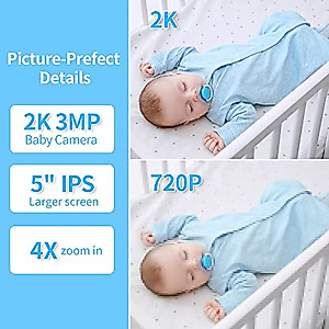 KAWA Baby Monitor, 2K QHD 5'' Video Baby Monitor with Camera and Audio, No WiFi, Night Vision, Video Recording & Playback, Split Screen, 2-Way Talk, Temp Sensor, 4000mAh, 4X Zoom, 1000ft Range S7