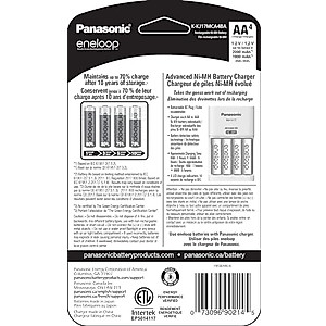 Panasonic K-KJ17MCA4BA Advanced Individual Cell Battery Charger Pack with 4 AA eneloop 2100 Cycle Rechargeable Batteries