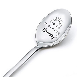 Granny Birthday Gifts for Grandma Spoon Gifts from Grandchildren, Good Morning Granny Spoon Gift for Nana Teaspoons Engraved Coffee Dessert Tea Lovers Spoons for Nanny Mothers Day Gifts