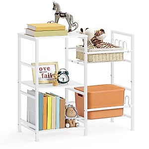 2 in 1 Kids Bookshelf & Kids Toy Storage, 5 Tier Shelf for Kids, Bookshelf with Storage, Kids Bookcase and Toy Storage Organizer for Living Room, Bedroom, Kids Room School & Nursery, Metal, White