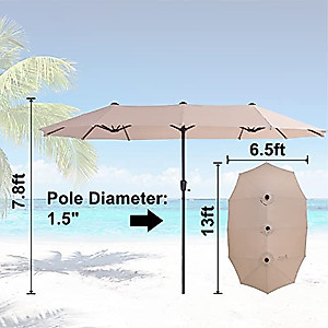 GREEN PARTY Patio Umbrella 13ft Outdoor Umbrella Double Sided Market Umbrella with Crank Twin Large Umbrella for Patio Garden Pool Backyard (Beige)