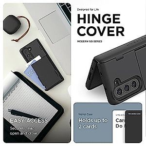 VRS DESIGN Phone Case for Samsung Galaxy Z Fold 5 5G (2023) [Terra Guard Modern GO] Holds up to 2 Cards Wallet Case, Hinge Protection Case with Tempered Glass Screen Protector (Matte Black)