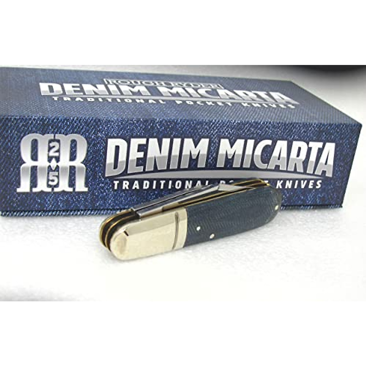 Blue Jean Denim Micarta Handle Rough Ryder Traditional Two Blade Barlow Pocket Knife