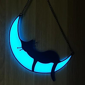 Glow in The Drak Stained Glass Window Hanging for Easter Home Decoration Black Cat Decor Suncatchers for Cat Lover Mom Friend