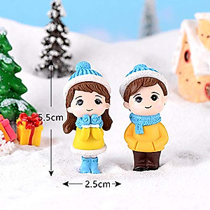 Jiecikou Lovely Snowman Model Miniature Figurine DIY Bonsai Xmas Landscape Fairy Garden Decor Blue Couple Yellow Snowman