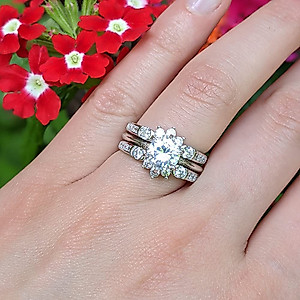TwoBirch 1.01 Ct. Half Halo Prong and Channel Set Ring Guard in Sterling Silver with Cubic Zirconia (Size 6)