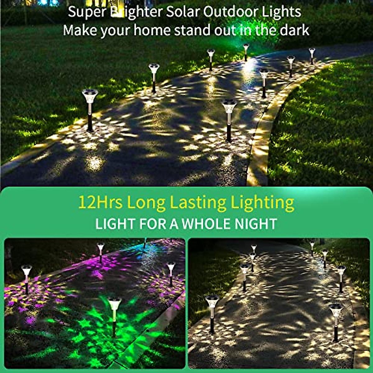 EOYIZW Solar Pathway Lights, 6 Pack Super Bright Color Changing/Warm White Solar Lights Outdoor Waterproof Solar Garden Lights, IP65 Waterproof Outdoor Lights Solar Landscape Lights for Yard, Lawn