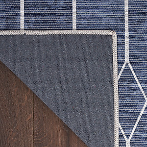 Nicole Curtis Machine Washable Series 1 Geometric Navy 2' x 6' Area -Rug, Easy -Cleaning, Non Shedding, Bed Room, Living Room, Dining Room, Kitchen (2x6)