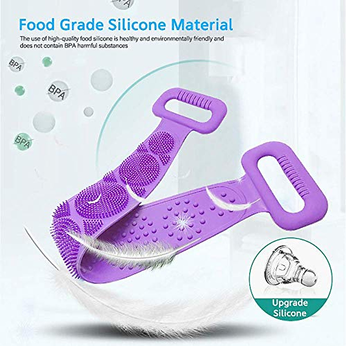 Silicone Bath Body Brush, Exfoliating Silicone Body Back Scrubber, Deep Clean Back Acne & Bacne, Extra Long and Super Soft, Suitable for Women ＆ Men