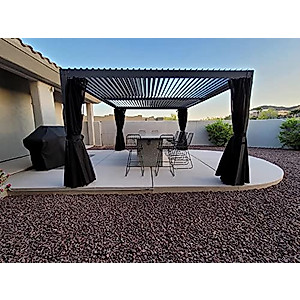 Domi Louvered Pergola 10' × 13', Outdoor Aluminium Pergola with Adjustable Roof, Curtains and Netting, Hardtop Gazebo for Patio, Deck, Garden, Yard, Beach(Gray)