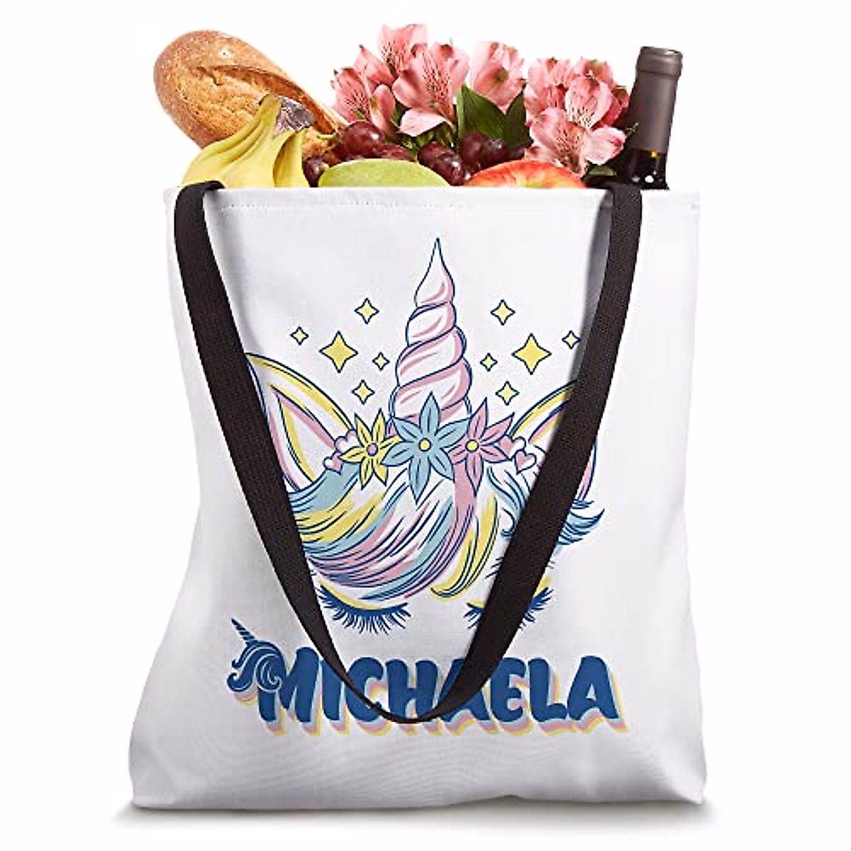 Michaela personalized custom name Rainbow Unicorn crown Tote Bag
