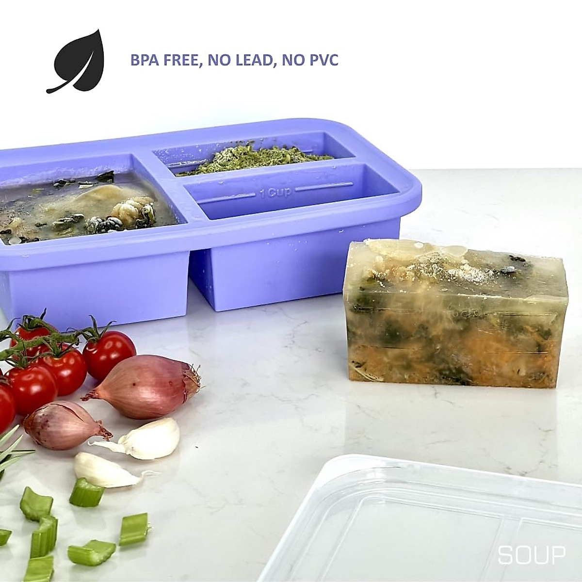 FOODBLOX by TWO2s 2 pk Silicone Freezer Molds with Lid. 3 & 4 Cavity Silicone Container. For Food Storage Cubes, Soup Cubes, Freezer Meal Containers, Silicone Baby Food Freezer Storage Tray