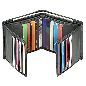 Bullz Genuine Nappa Cow Leather Thick Dual Credit Card ID Flap Quad Fold Large Bifold Mens Wallet Passcase RFID