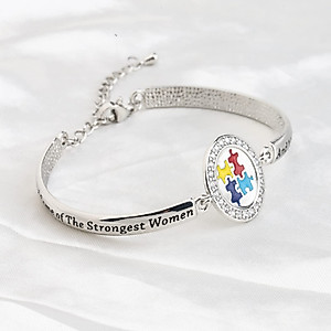 FEELMEM Autism Mom Jewelry God Found Some of The Strongest Women Bracelet Autistic Gift Autism Awareness Jewelry Proud Autism Mom Gift (God Found-silver)