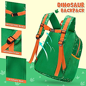 WAWSAM Dinosaur Backpack for Boys - 15” Green Boys School Backpack for Kids Preschool Kindergarten Elementary Schoolbag Book Shoulder Bags Hiking Travel Picnic Casual Backpack with Chest Strap