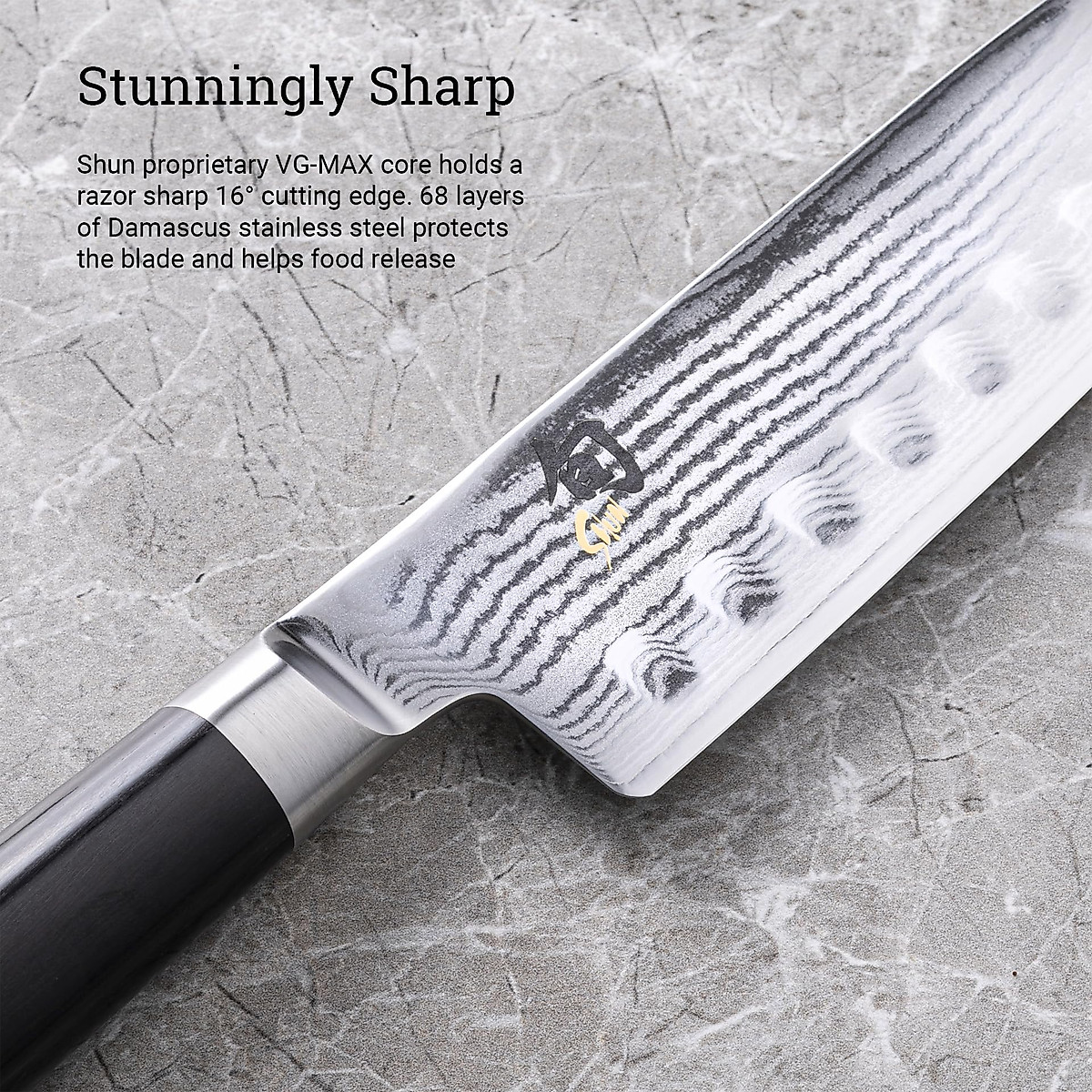 Shun Classic 7” Hollow-Ground Santoku All-Purpose Kitchen Knife; VG-MAX Blade Steel and Ebony PakkaWood Handle; Hollow-Ground Indentations for Reduced Friction and Smoother Cuts; Handcrafted in Japan