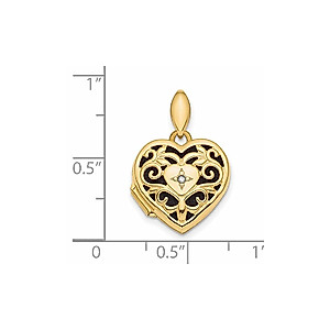 Diamond2Deal 14K Yellow Gold 15mm Polished Filigree Diamond Accent Heart Locket Pendant, 0.01Ct