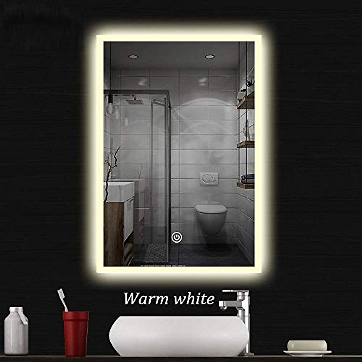 Cangfort 28"x 20" Bathroom Mirror Horizontal/Vertical Anti-Fog Wall Mounted Makeup Mirror with LED Light Over Vanity