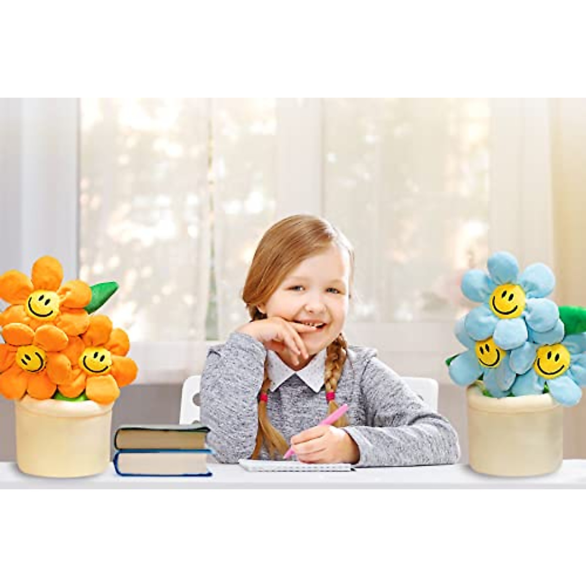 11.8 Inch Super Cute Sun Flower Smiling Face Flower Creative Stuffed Plants Plush Toy Room Decoration for Your Family Birthday Gifts (3. Yellow)