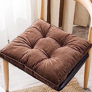 ETULLE Modern Velvet Chair Pads,Square Lumbar Back Support Seat Cushion Cozy Soft Seat Pad with Ties,Corduroy for Kitchen Garden Living Room Dining Office-Brown 43x43cm(17x17inch)