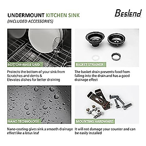 32 Inch Black Undermount Kitchen Sink - Beslend 32"x19"x10" Stainless Steel Gunmetal Black 16 Gauge 10 Inch Deep Single Bowl Basin