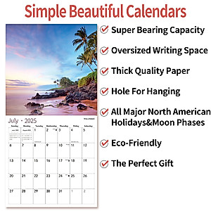 2024 2025 Wall Calendar, 18 Month July 2024 - December 2025, Monthly Calendar BEACHES, 12" x 24" Opened,Full Page Months Thick & Sturdy Paper for Gift Calendar Organizing & Planning