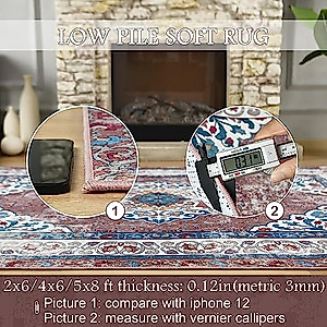 Living Room Rug 5x8 Area Rug for Bedroom Antique Red Floral Rug with Soft Memory Foam Layer Flower Rug No-Pile Carpets for Nursery Room Kids Room Dorm