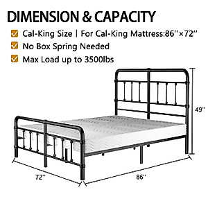 Macbimony California-King-Bed-Frames and headboard Giselle-Vintage Antique-Metal - Iron Platform Mattress Foundation,49 inch High,No Box Spring Needed(Black)