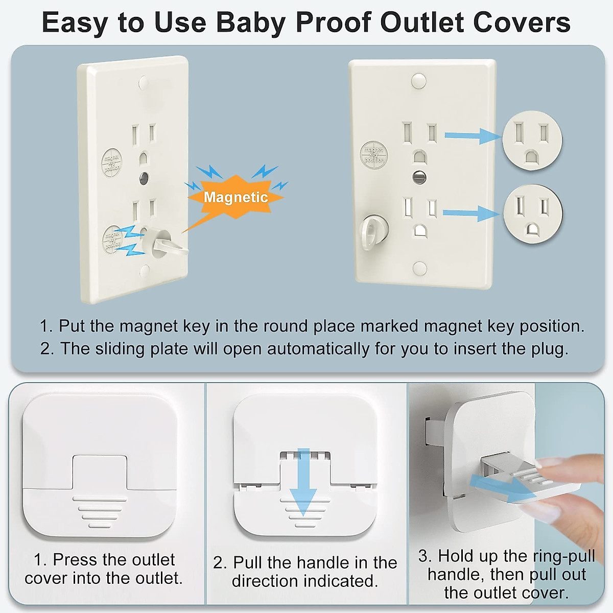 Magnetic Self-Closing Outlet Cover AOSITE 6 Pack Outlet Covers Baby Proofing Safety Cream White Power Plug Protectors with Screw Childproof Outlet Cover for Baby Safety, 10 Pack Outlet Plug Covers