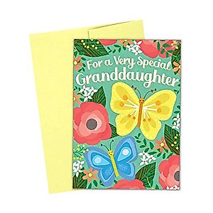 Tiny Expressions - Granddaughter Birthday Card with Yellow A7 Envelope Included | Beautiful Butterfly Illustrations Suitable for All Ages | Interior Images & Message with Room to Write Your Own