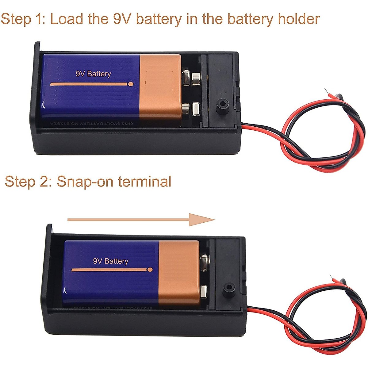 LampVPath (Pack of 2 9v Battery Holder, 9 Volt Battery Holder with Switch, 9v Battery Case with Switch