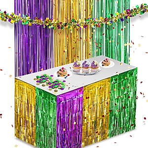 JOYIN 5PCS Mardi Gras Party Decoration with 1 PCS Fringe Curtain, 3 PCS Table Skirt and 1 PCS Garland Pack Mardi Gras Party Favor Supplies