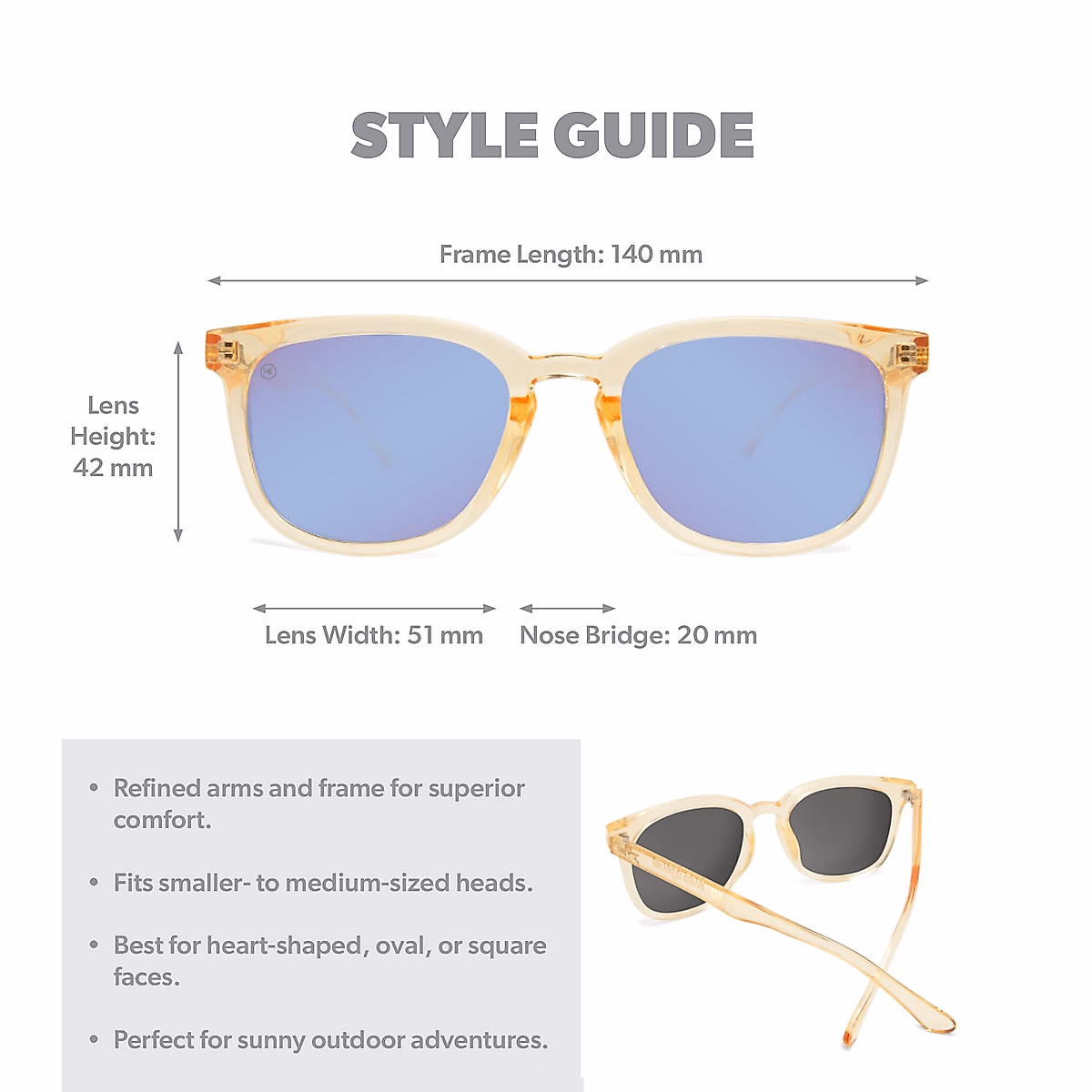 Knockaround Paso Robles Polarized Sunglasses For Men & Women, Full UV400 Protection, Glossy Peach Frames/Blue Snow Opal Lenses