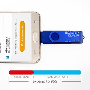 BorlterClamp 64GB USB Flash Drive Dual Port Memory Stick, OTG Thumb Drive with Micro USB Drive Port for Android Smartphone Tablet & Computer (Blue)