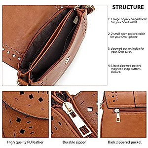forestfish Ladie's PU Leather Vintage Hollow Bag Crossbdy Bag Shoulder Bag (Brown)