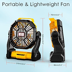 Sendowtek Portable Battery Fan with LED Light, 10400mAh Quiet Rechargeable Tent Fan with Hanging Hook 4 Speed Small USB Battery Powered Camping Fans for Travel Picnic Outdoor Indoor Cooling Sleeping