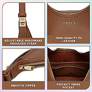 Keyli Shoulder Handbags for Women Waterproof Leather Small Clutch Purse Trendy Zipper Top Handle Bags Mini Purses Cute Tote Messenger Bags with Adjustable Strap Camel