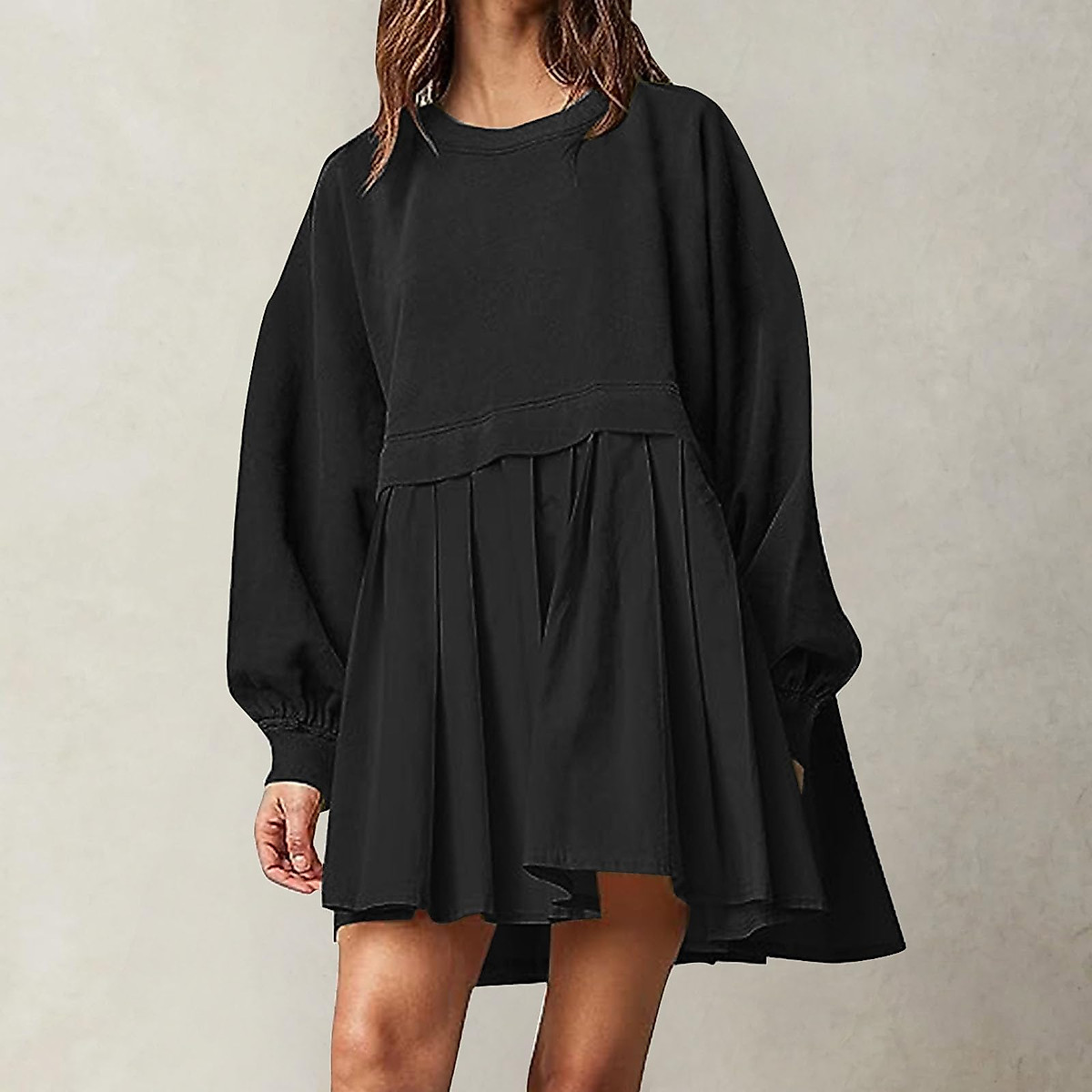 Womens Oversized Sweatshirt Dress Casual Long Sleeve Crewneck Pullover Tops Loose Short Flowy Pleated Mini Dress Prime of The Day Today only Cute Fall Outfits for Women