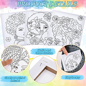 Meanpla 12 Pcs Back to School Pre Drawn Outline Canvas 4'' x 4'' Pre Drawn Stretched Canvas Painting Boards for Painting Art Party Favor for Student Kids First Day of School (African Queen Style)