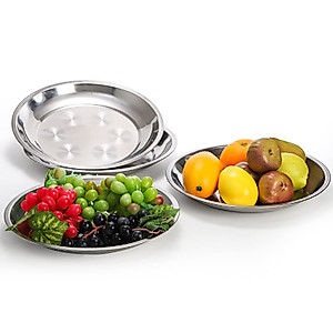 WUWEOT 10 Pack Stainless Steel Dinner Plates, 10" Round Kitchen Metal Dish Plates, Rust-Proof Camping Serving Plates for BBQ, Snack, Salad, Appetizer, Fruit, Cookies