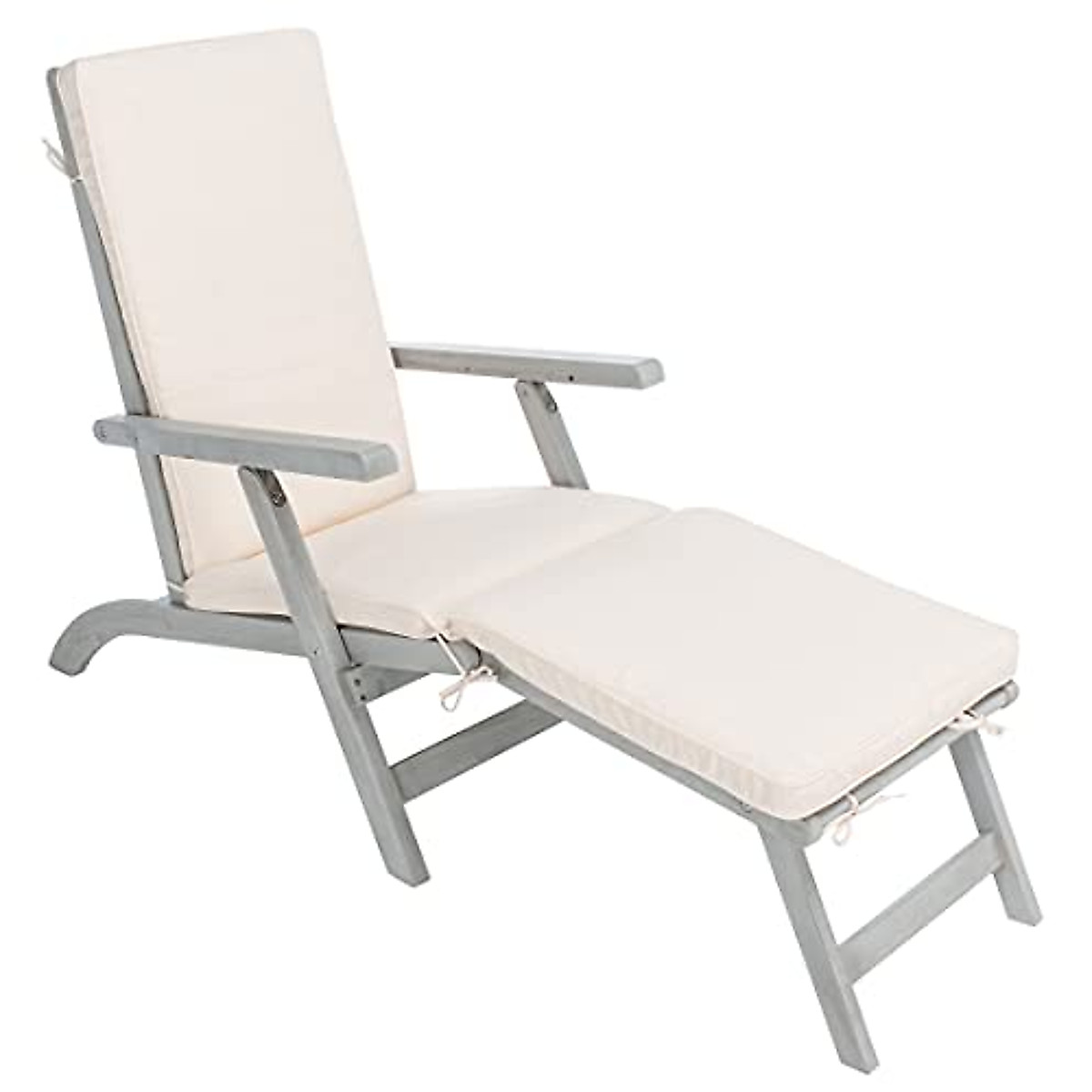 SAFAVIEH Outdoor Collection Palmdale Grey Solid Wood/Beige Cushion Chaise Lounge Chair (PAT7015D)