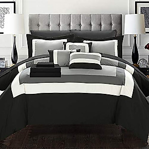 Chic Home 10-Piece Bed in a Bag Comforter Set, Brushed Microfiber,Shams, Decorative Pillows and Sheet Set Included, Queen, Black