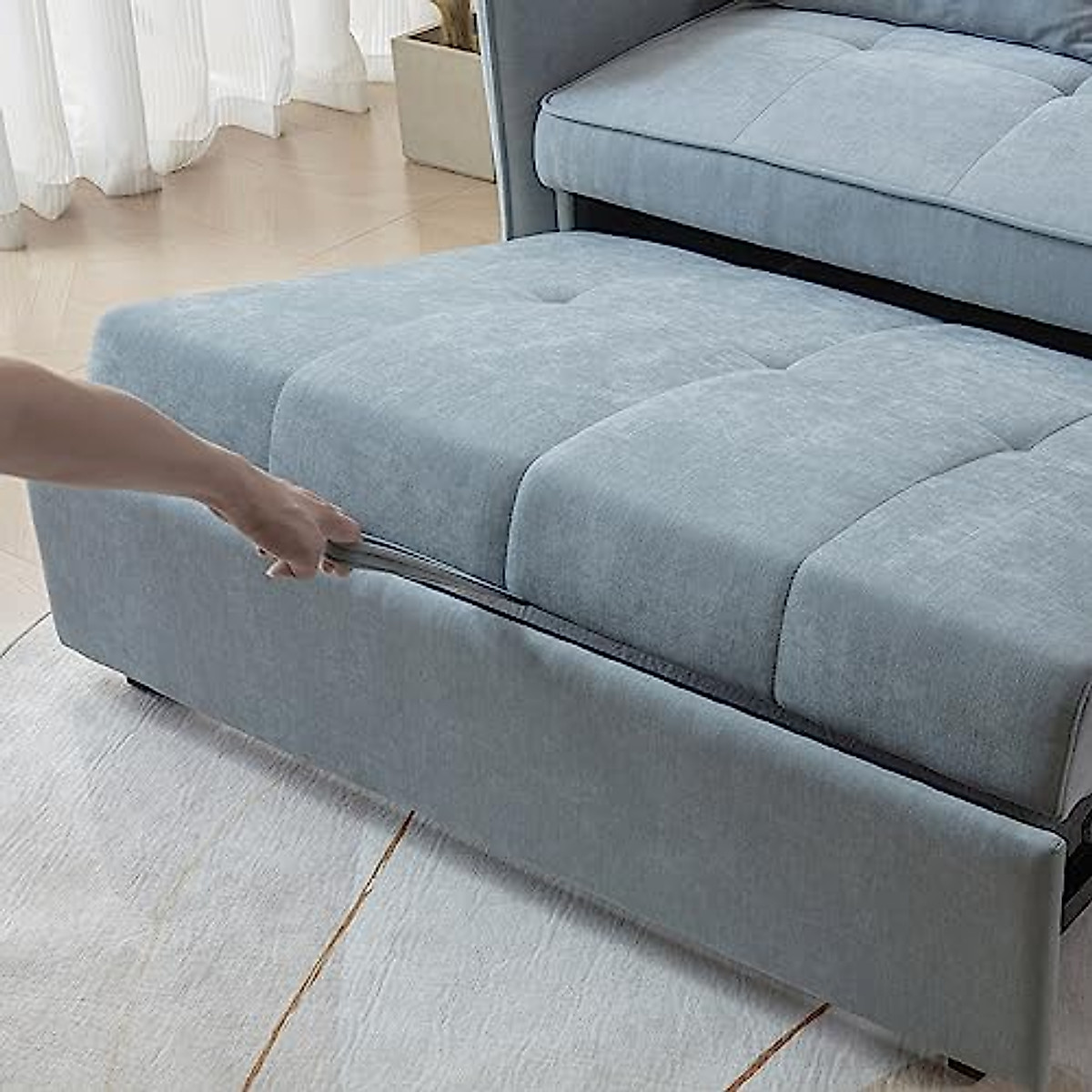 COULDWILL Convertible Sleeper Sofa Bed 3 in 1 Loveseat Couch Linen Small Sofa with Pull-Out Bed, Adjustable Backrest and Side Pockets for Living Room, Bedroom, Studio(Grey)