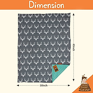 Dear Baby Gear Deluxe Double Layer Baby Blanket - Gender Neutral Infant Blankets for Girls & Boys - Nursery Quilt for Newborn - Cute Infant Crib Cover - Antlers Grey, Mint Blanket 40x30 Inches