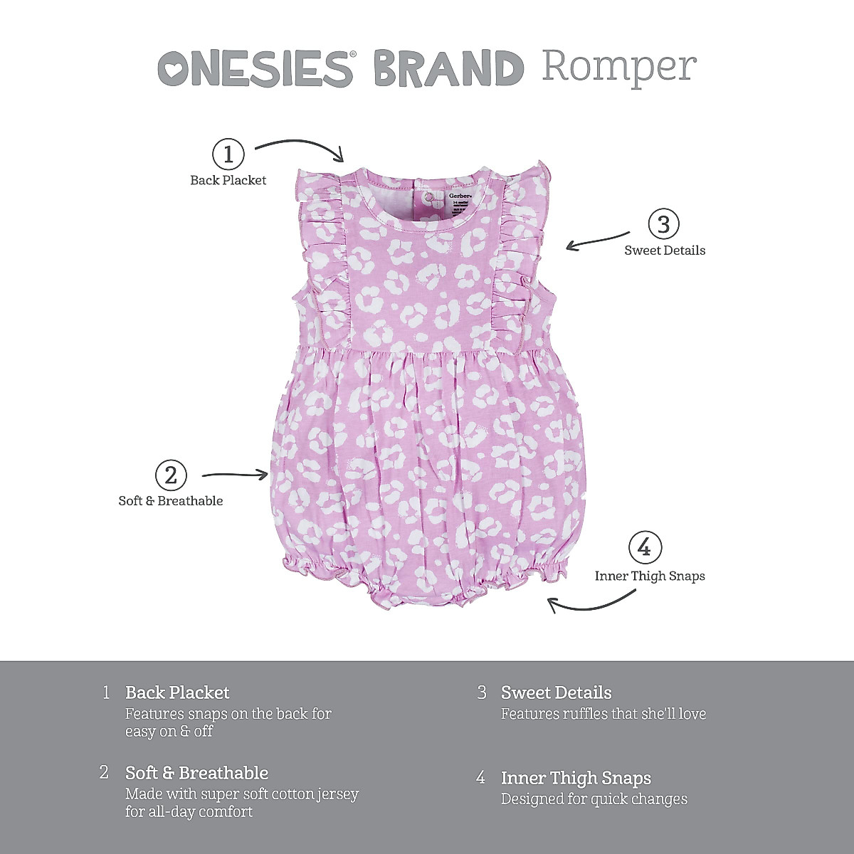 Onesies Brand Baby Girls 3-Pack Romper, Rainbows, 3-6 Months